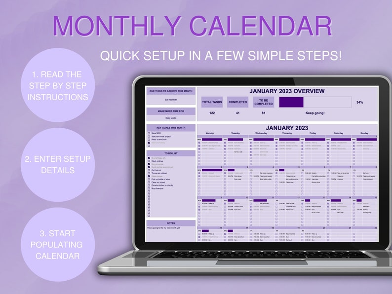 Monthly Calendar Template Google Sheets Undated Annual - Etsy