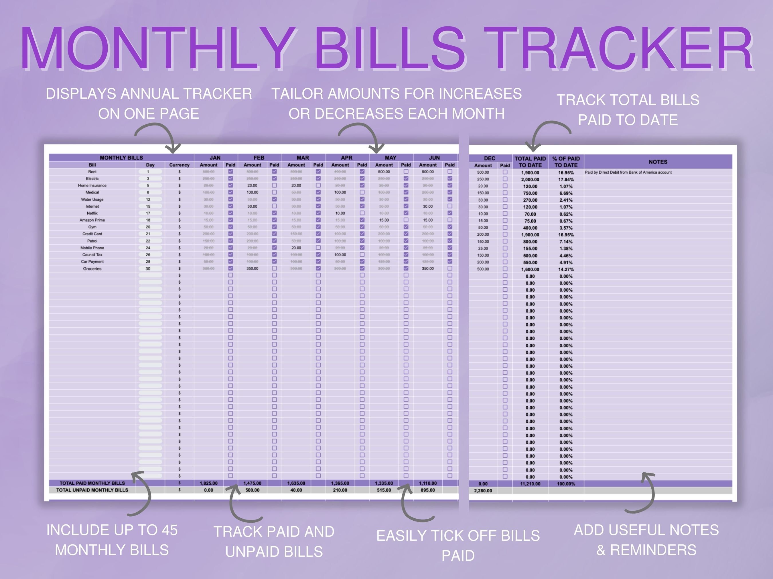 Annual Bill Tracker Template Google Sheets, Bill Payment Spreadsheet ...