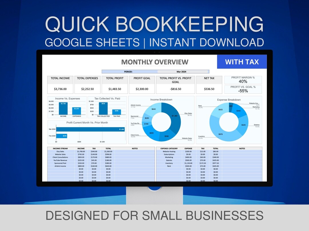 Business Bookkeeping Template, Small Business Finance Tracker, Easy ...