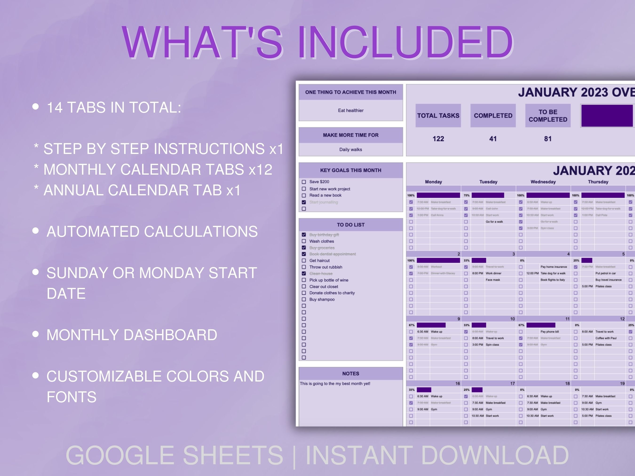 Monthly Calendar Template Google Sheets, Undated Annual Activity ...