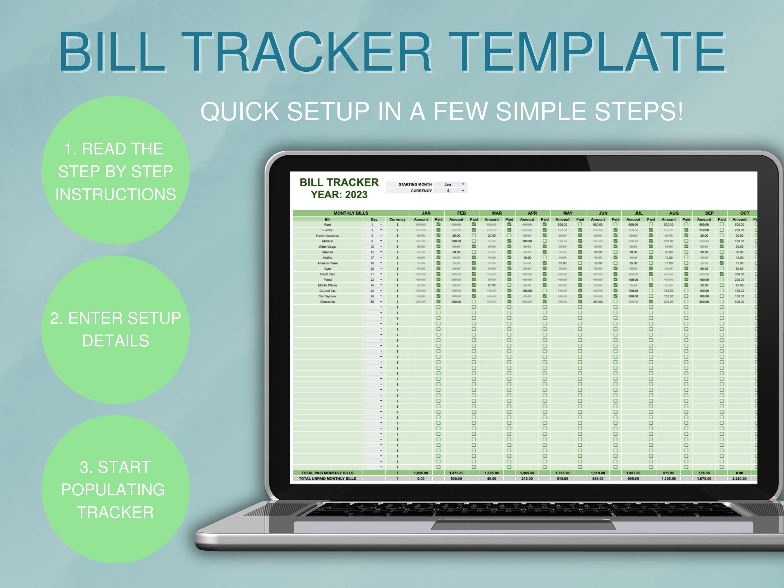 Bill Tracker Template Google Sheets Annual Bill Payment - Etsy