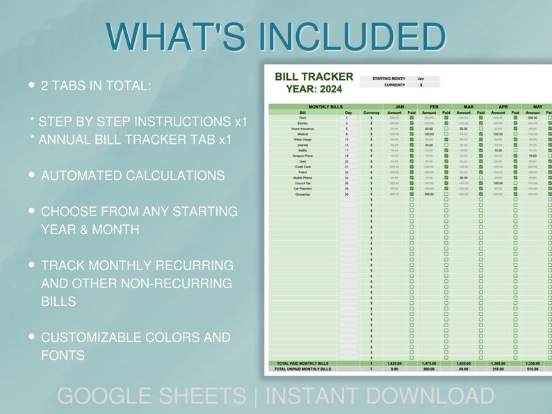 Bill Tracker Template Google Sheets, Annual Bill Payment Spreadsheet ...