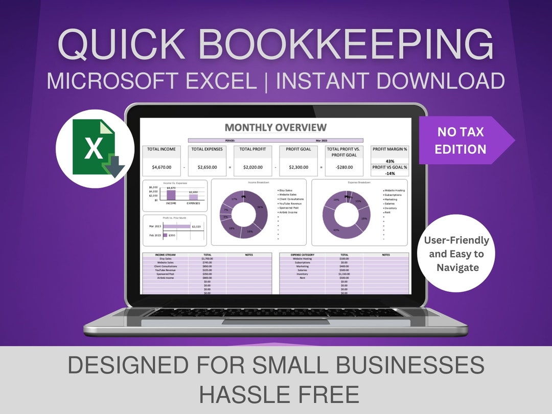 Small Business Bookkeeping Template, Income and Expense Tracker ...