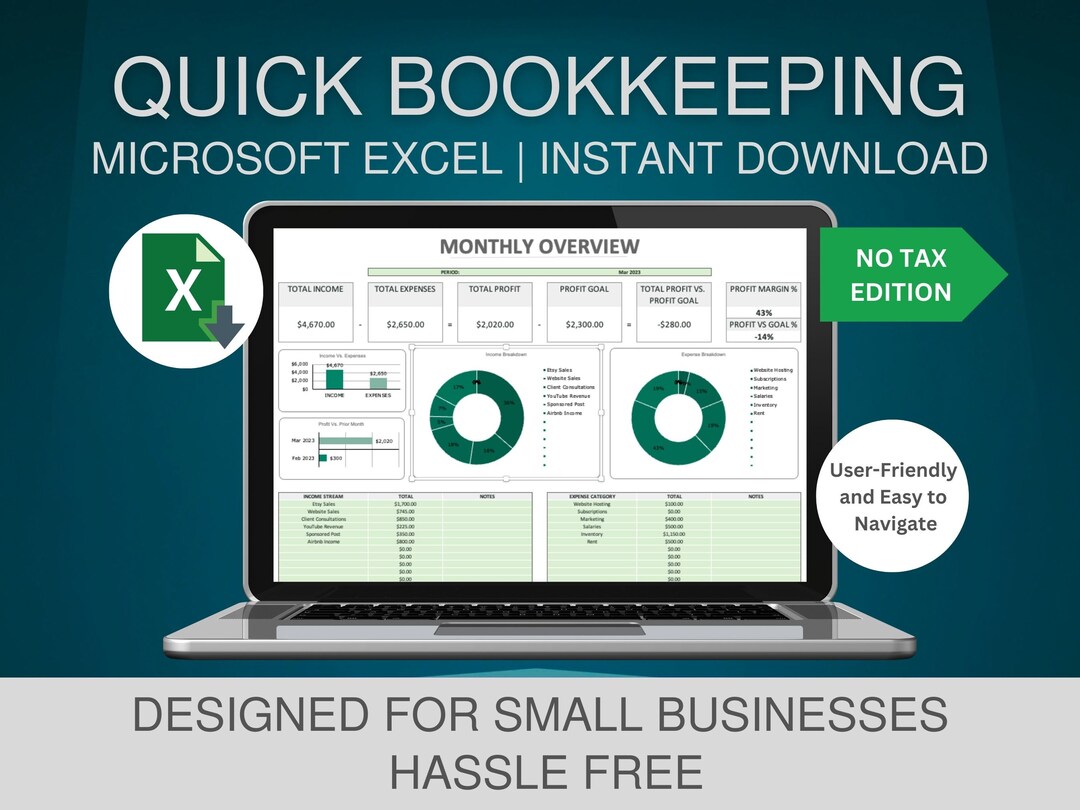 Small Business Bookkeeping Template, Income and Expense Tracker ...
