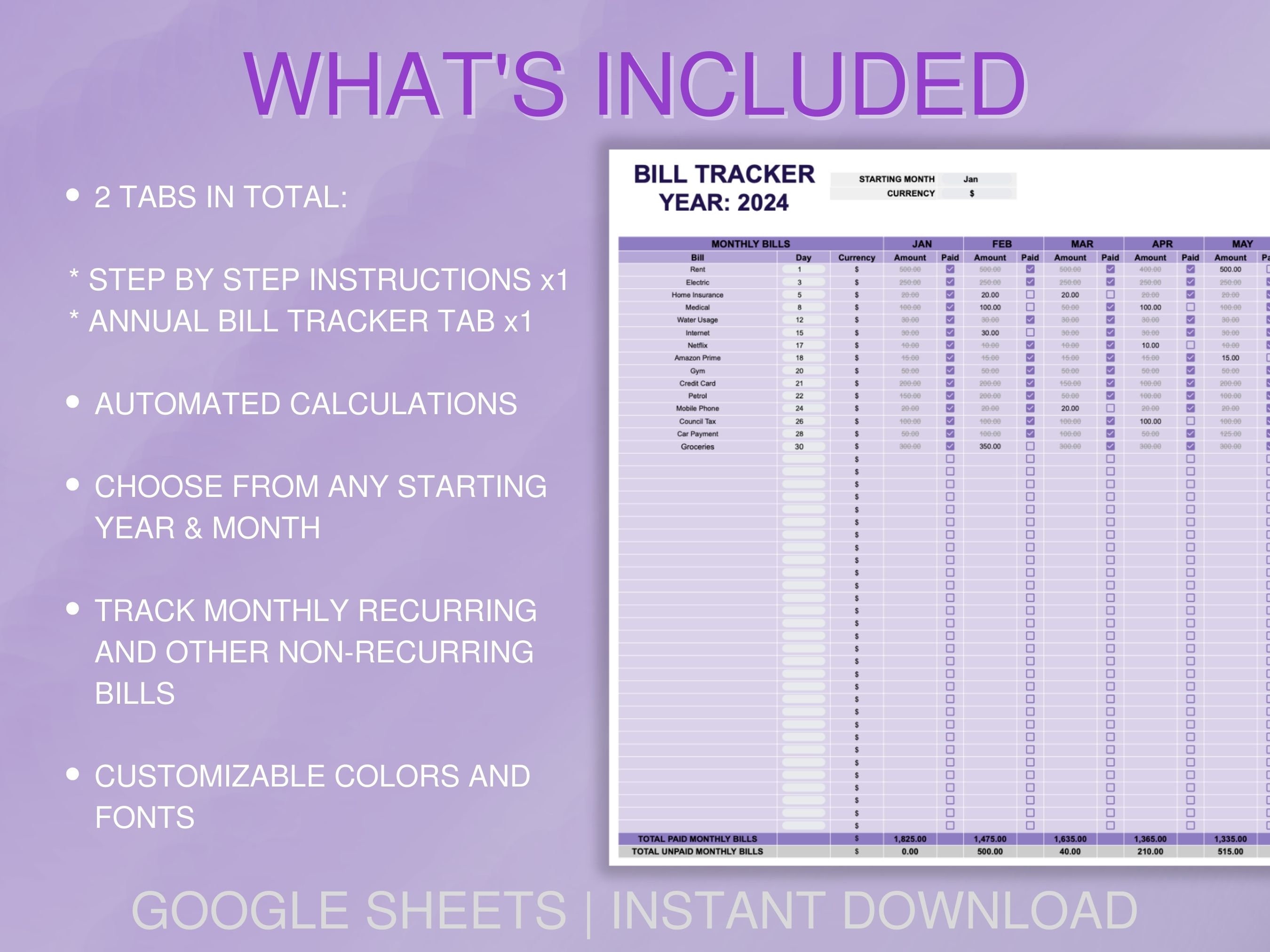 Annual Bill Tracker Template Google Sheets, Bill Payment Spreadsheet ...