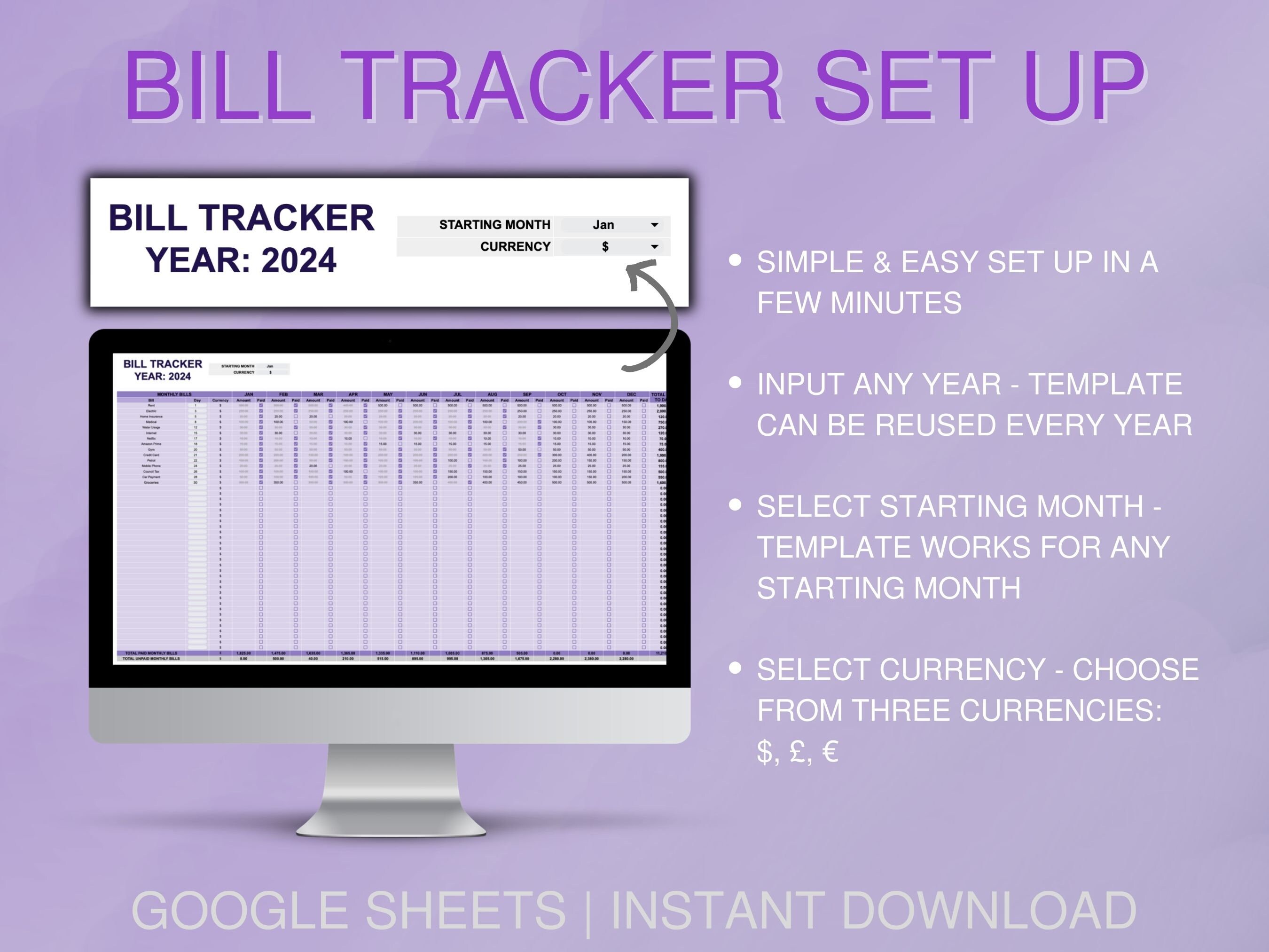 Annual Bill Tracker Template Google Sheets, Bill Payment Spreadsheet ...