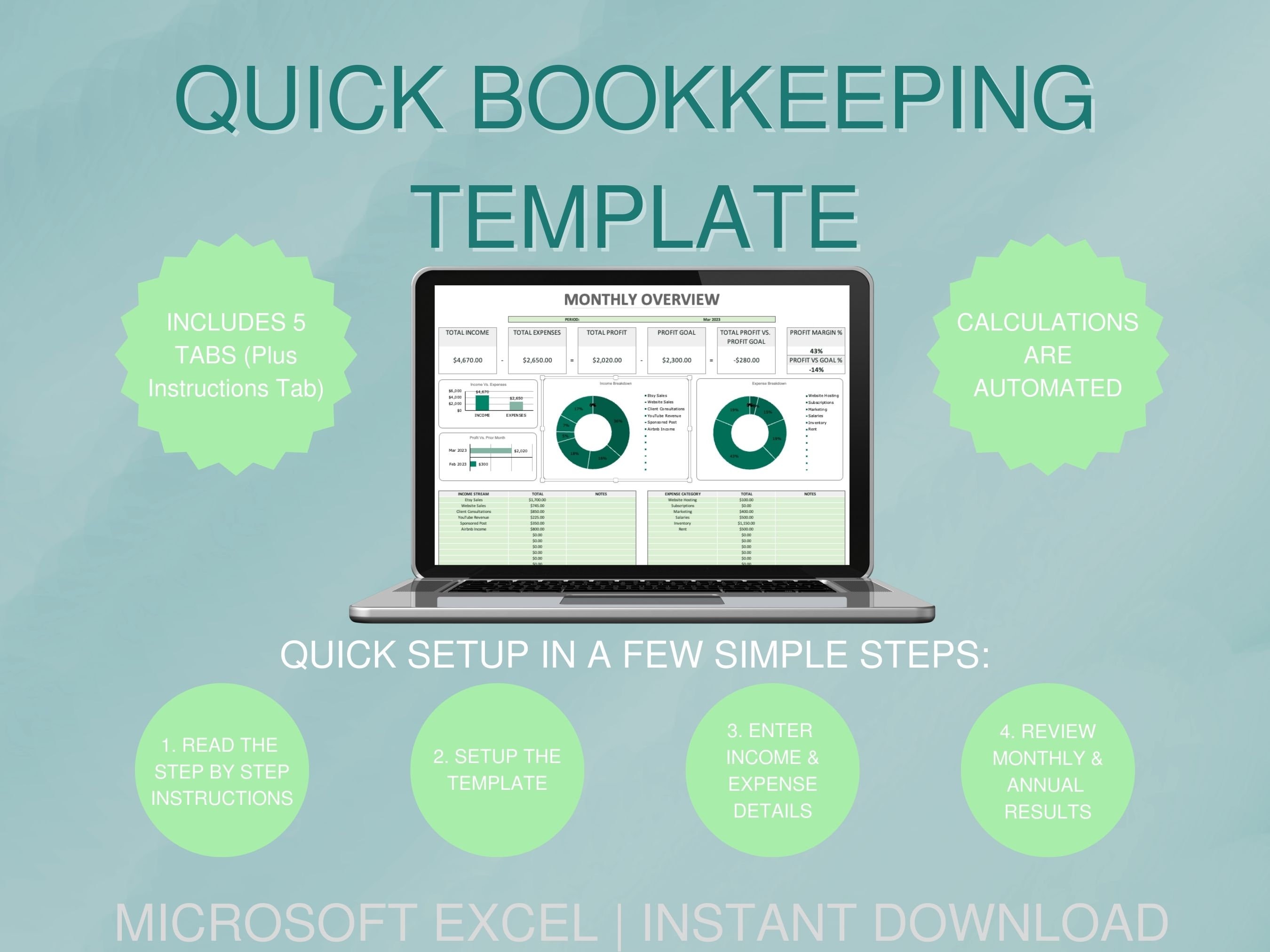 Small Business Bookkeeping Template, Income and Expense Tracker ...