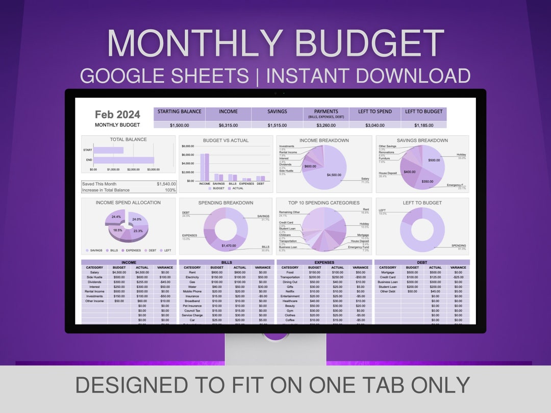 Monthly Budget Tracker, Budget Template Google Sheets, Small Business ...