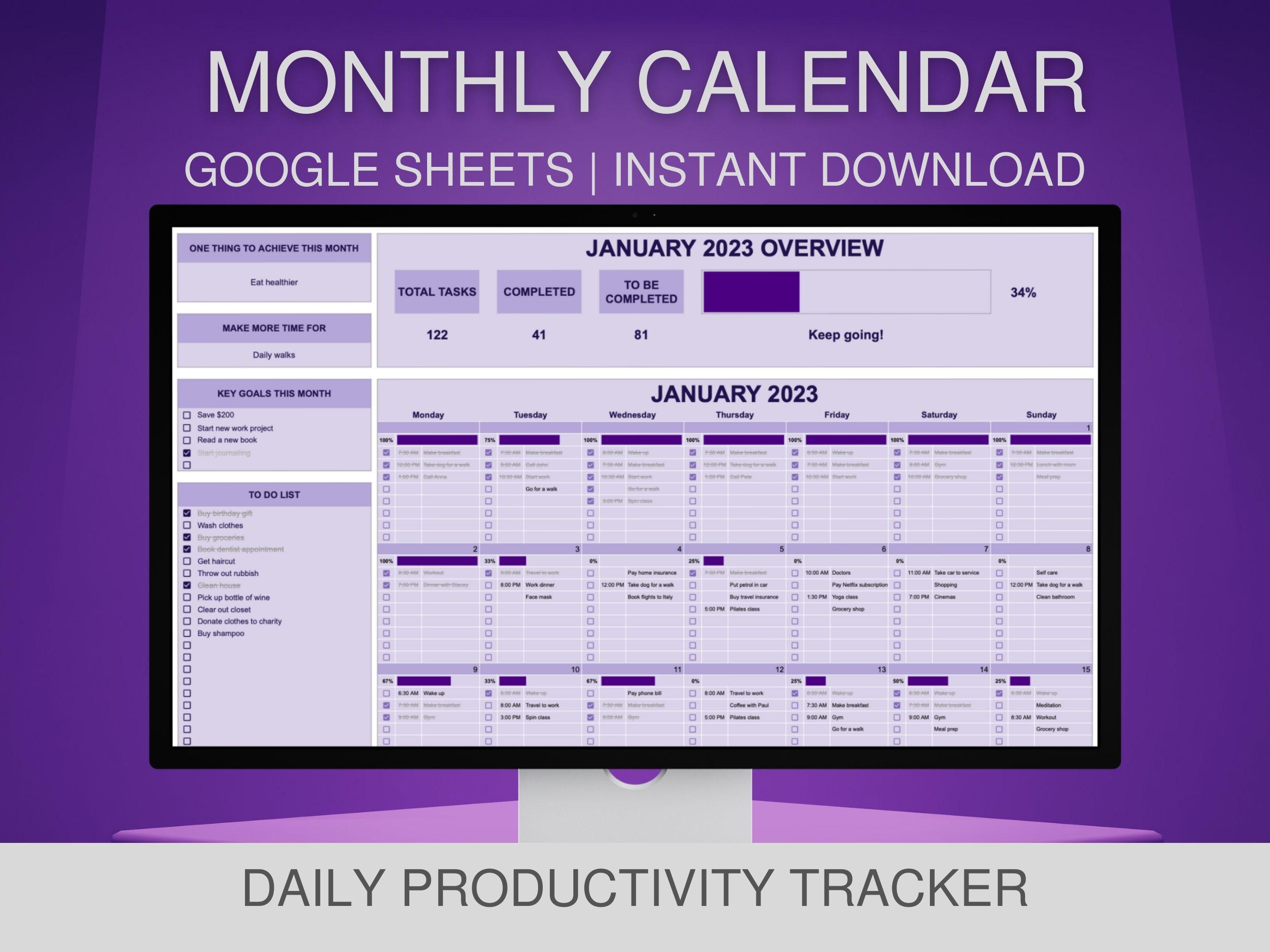 Monthly Calendar Template Google Sheets, Undated Annual Activity ...
