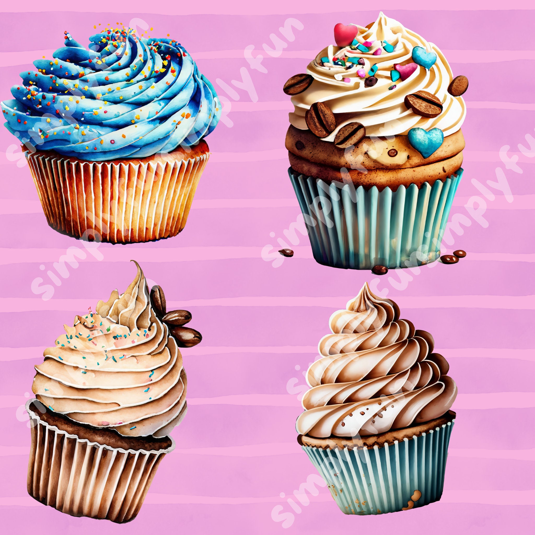 20 Watercolor Cupcake Clipartpngbaking Clipartdessert - Etsy