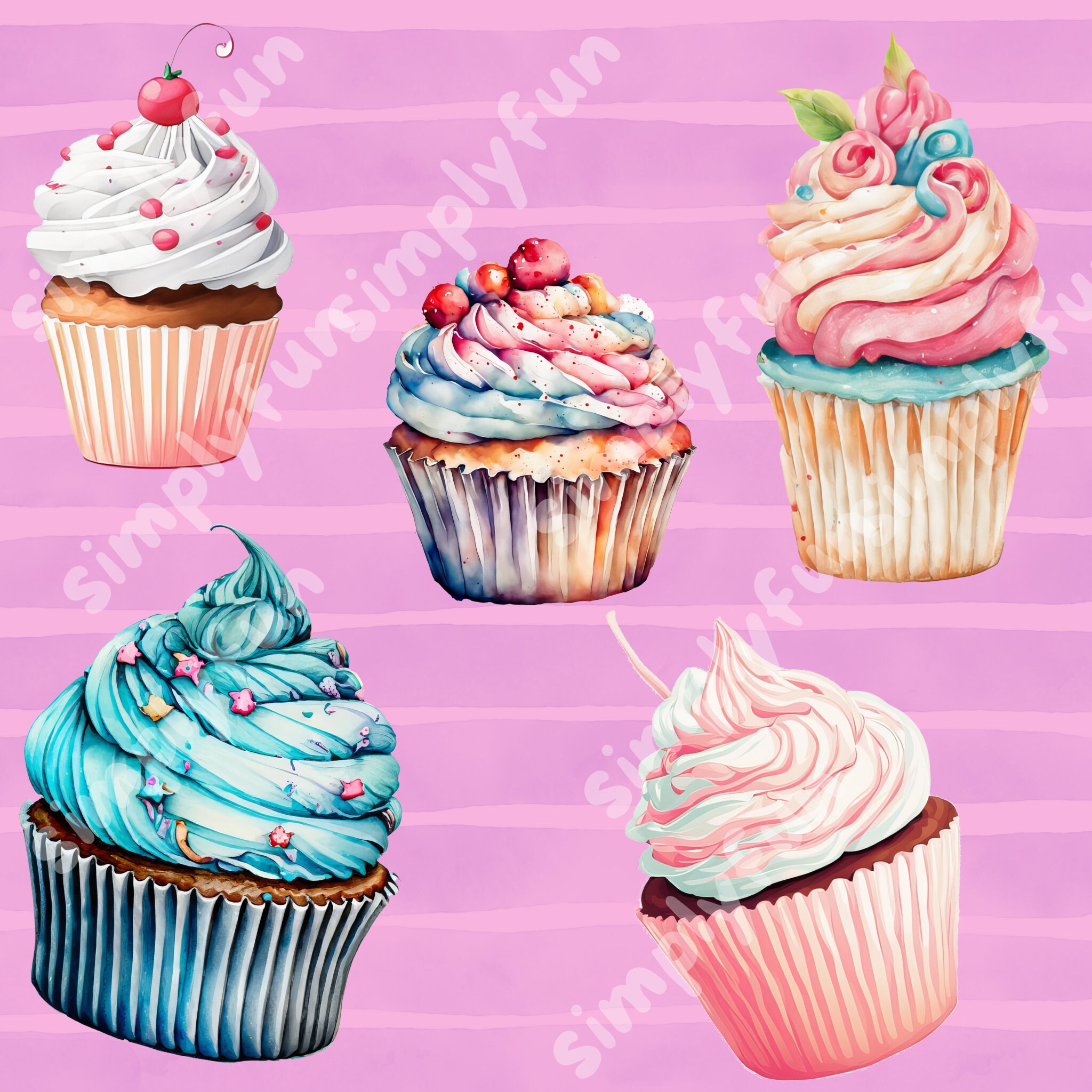 20 Watercolor Cupcake Clipartpngbaking Clipartdessert - Etsy