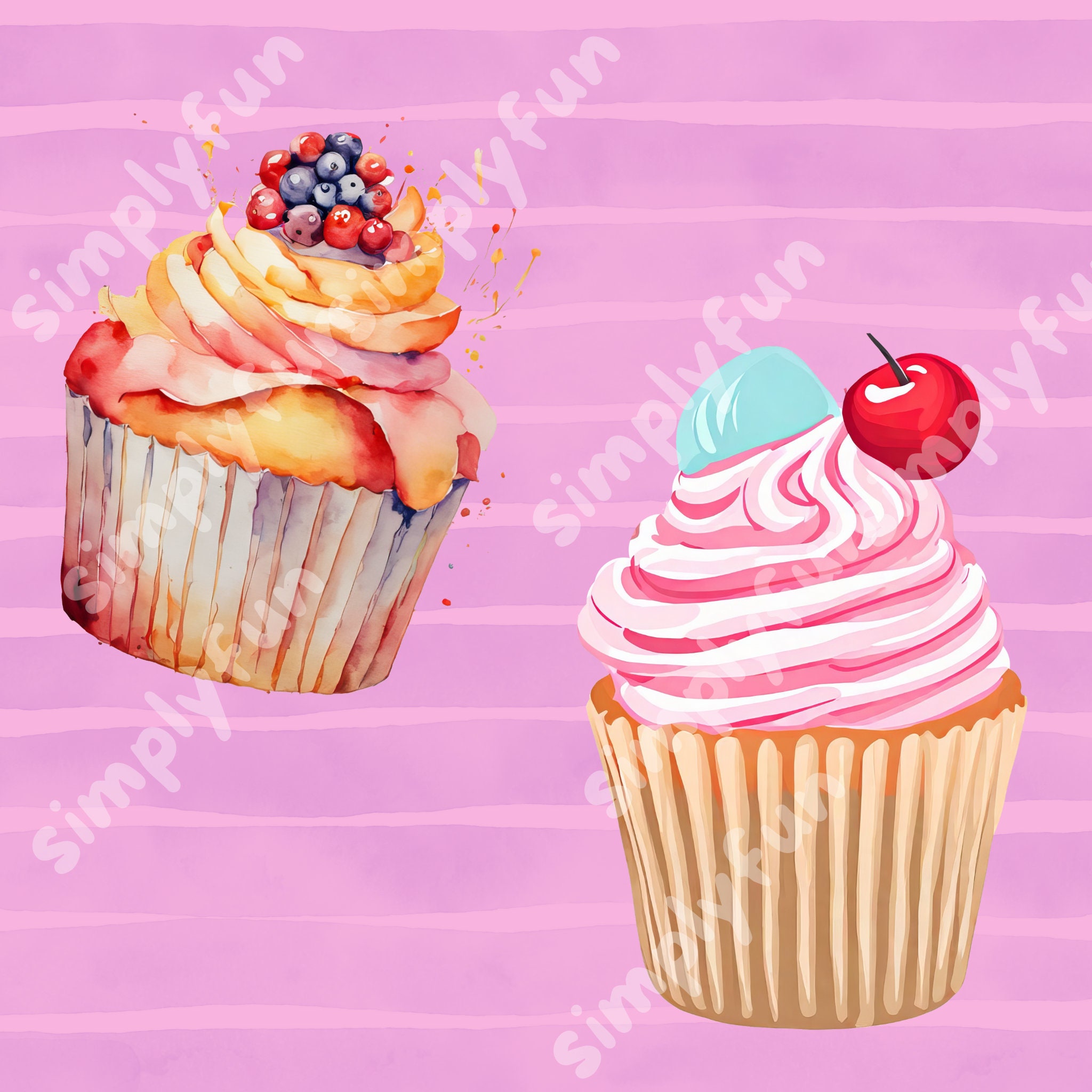 20 Watercolor Cupcake Clipartpngbaking Clipartdessert - Etsy