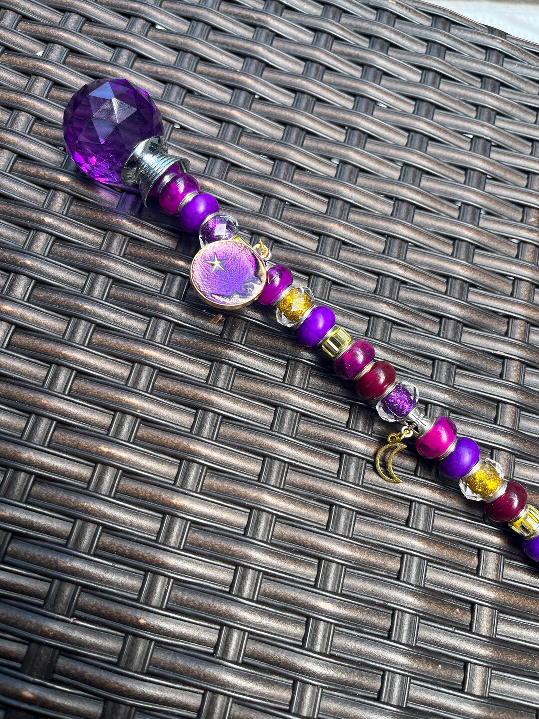 Purple Prism Moon Wand: Beaded Plant Stake, Altar Decor - Etsy