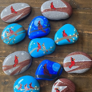 Hand Painted Cardinal Stones, Stones With Cardinals, Cardinal, Painted ...