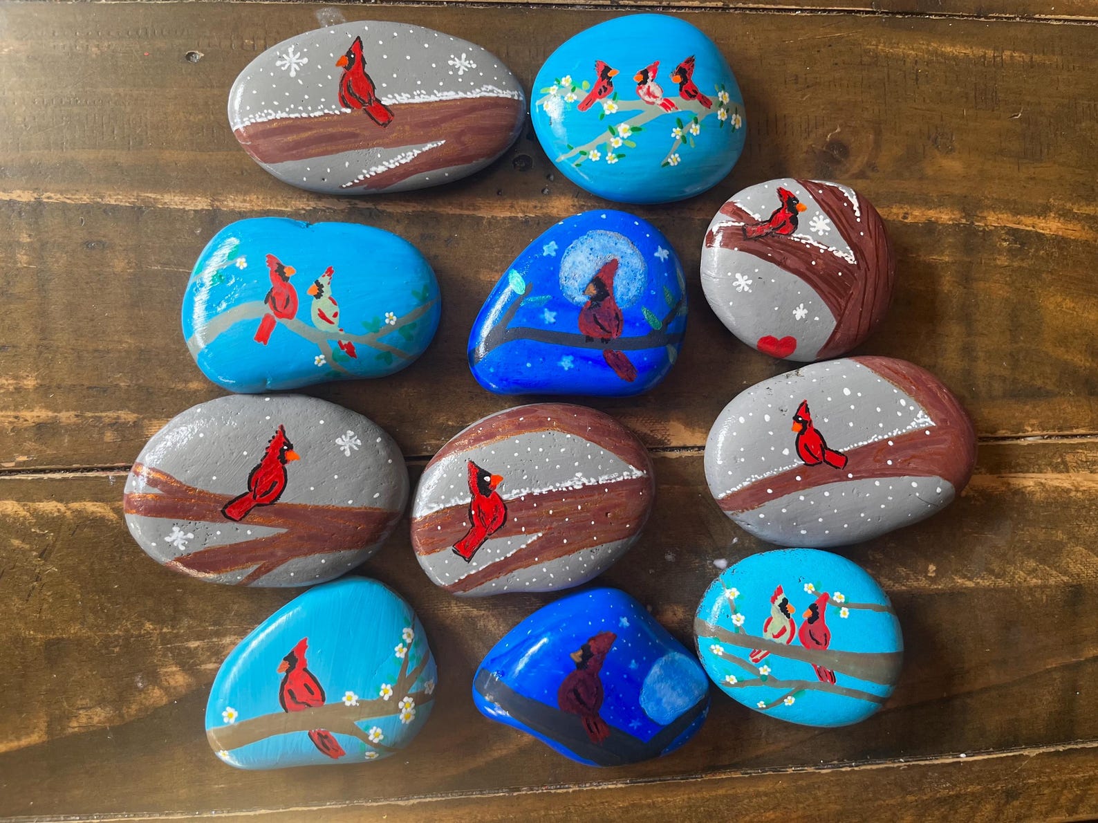 Hand Painted Cardinal Stones, Stones With Cardinals, Cardinal, Painted ...