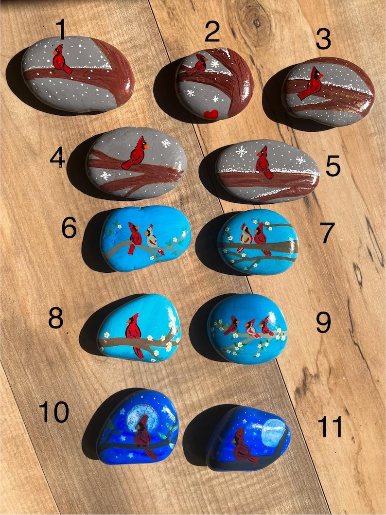 Hand Painted Cardinal Stones, Stones With Cardinals, Cardinal, Painted ...