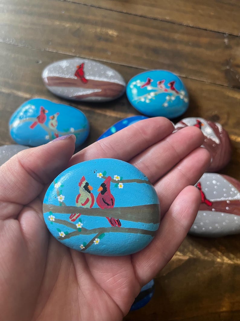 Hand Painted Cardinal Stones, Stones With Cardinals, Cardinal, Painted ...