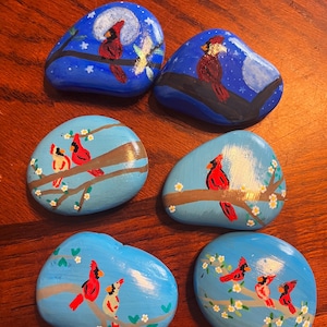 Hand Painted Cardinal Stones, Stones With Cardinals, Cardinal, Painted ...