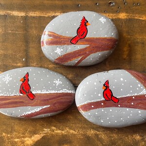 Hand Painted Cardinal Stones, Stones With Cardinals, Cardinal, Painted ...