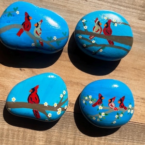 Hand Painted Cardinal Stones, Stones With Cardinals, Cardinal, Painted ...