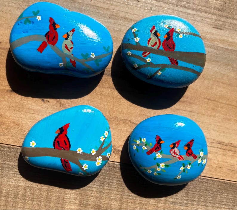 Hand Painted Cardinal Stones, Stones With Cardinals, Cardinal, Painted ...