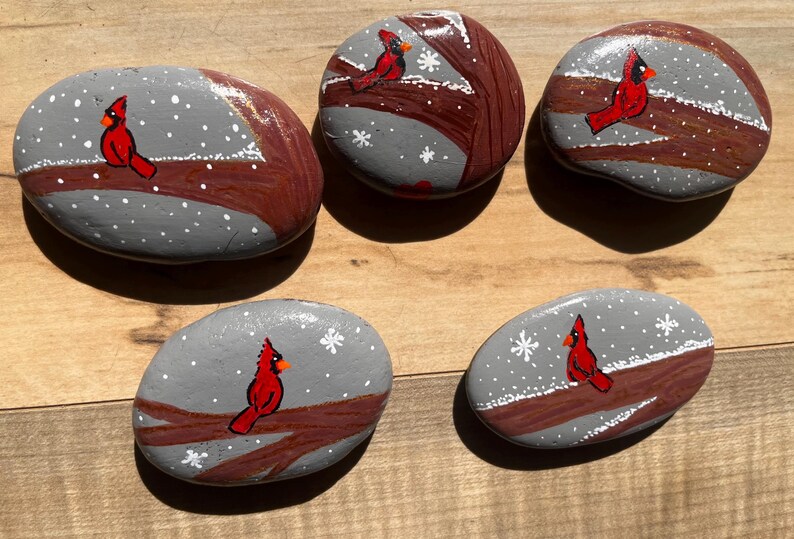 Hand Painted Cardinal Stones, Stones With Cardinals, Cardinal, Painted ...