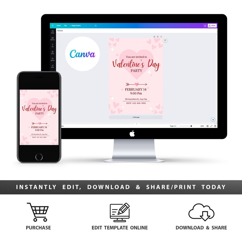Valentine Party Invitation, Valentine's Day Editable Invite, Instant ...