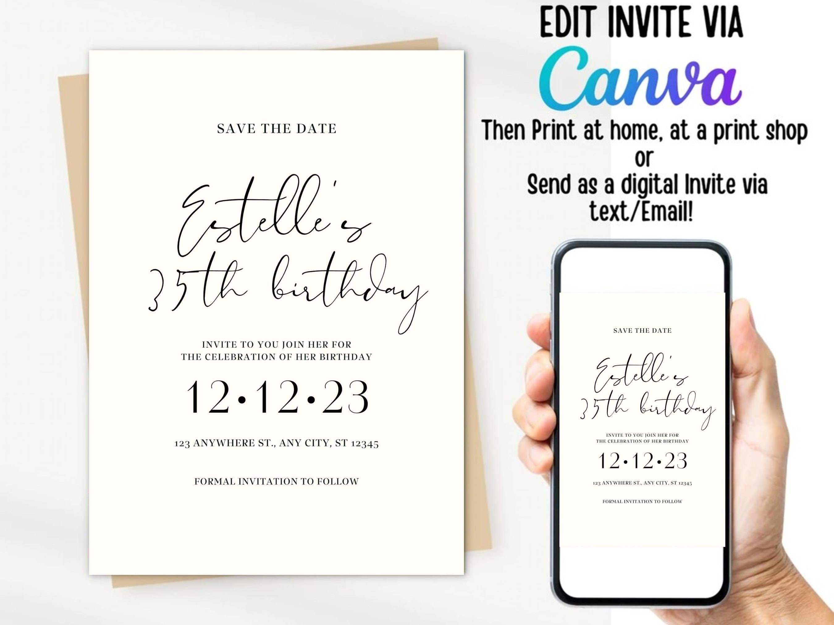 Simple Party Invite, Minimalist Birthday Invitation, Adult and Teen ...