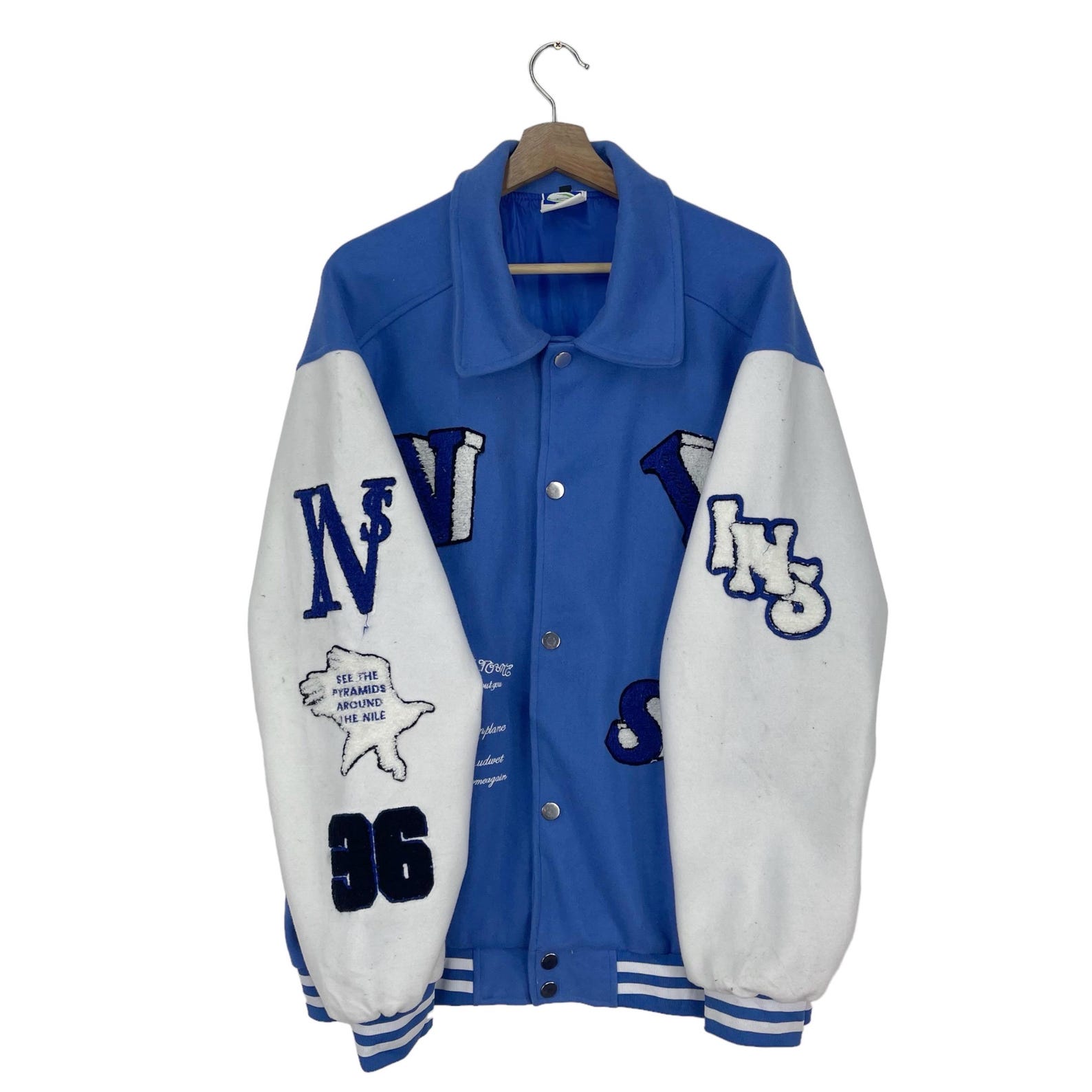 Amazing INS Skeletons Blue Hip Hop Wool Varsity Jacket Spell Out Patch ...