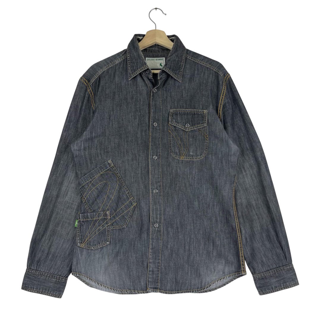 Vintage 291295 Homme Denim Snap Button Shirt Pocket Denim Shirt Size ...