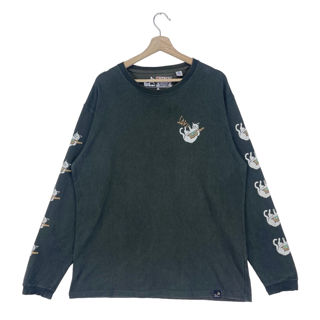 Vintage Go Slow Caravan Sweatshirt Art Sake Cat Utra Heavyweight Cotton ...