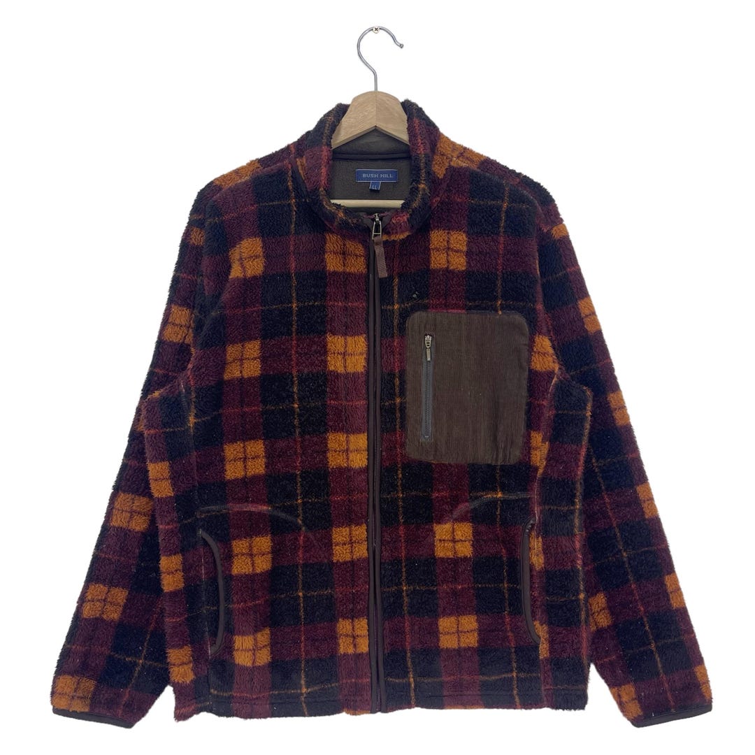 Vintage Bush Hill Depp Pile Fleece Jacket Zipper Checked Streetwear ...