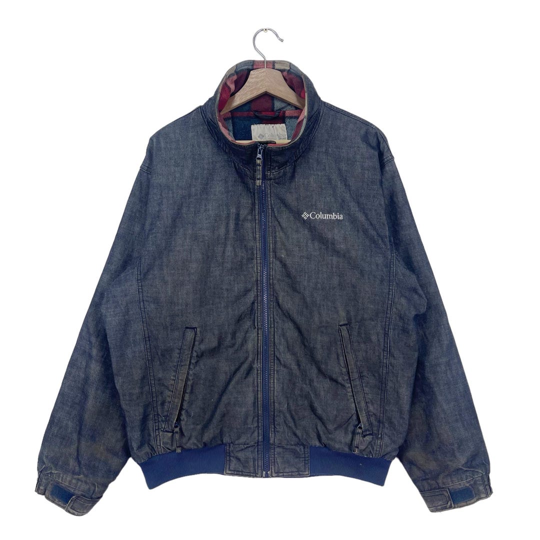 Vintage Columbia Bomber Jacket Zipper Lining Fleece Denim Bomber Jacket ...