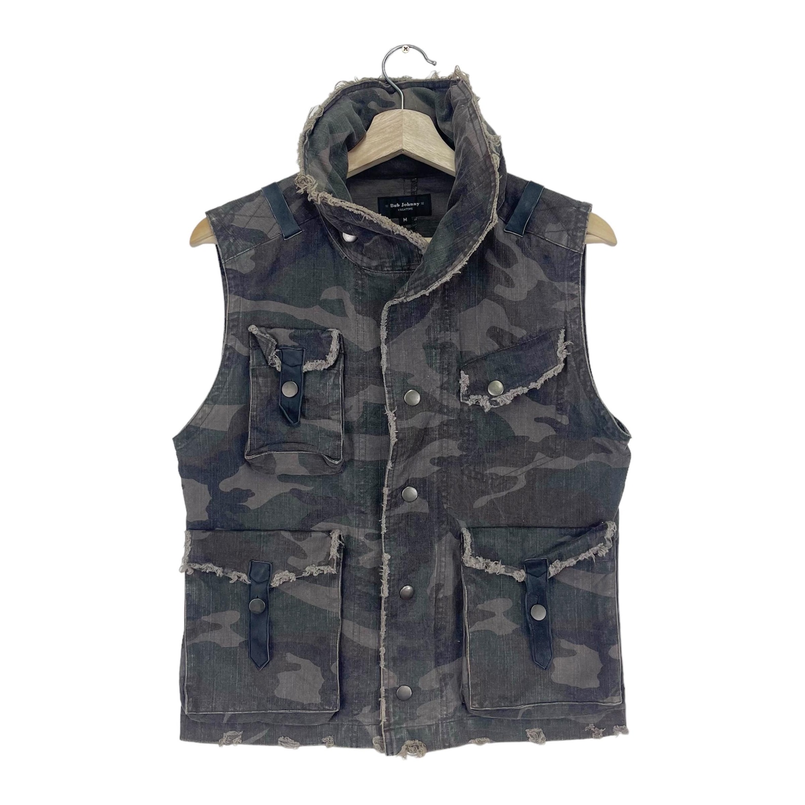 Vintage Bub Johnny Camouflage Vest Hoodie Multi Pocket Snap Button ...