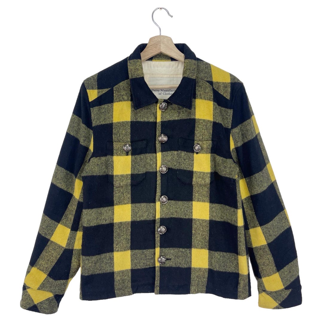 Vintage Daisy Jacket Button Checked Yellow Black Plaid Jacket Size ...