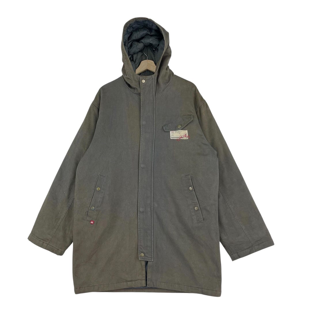 Vintage 90’s Quiksilver Parka Jacket Hoodie Snap Button Full Front Zip ...