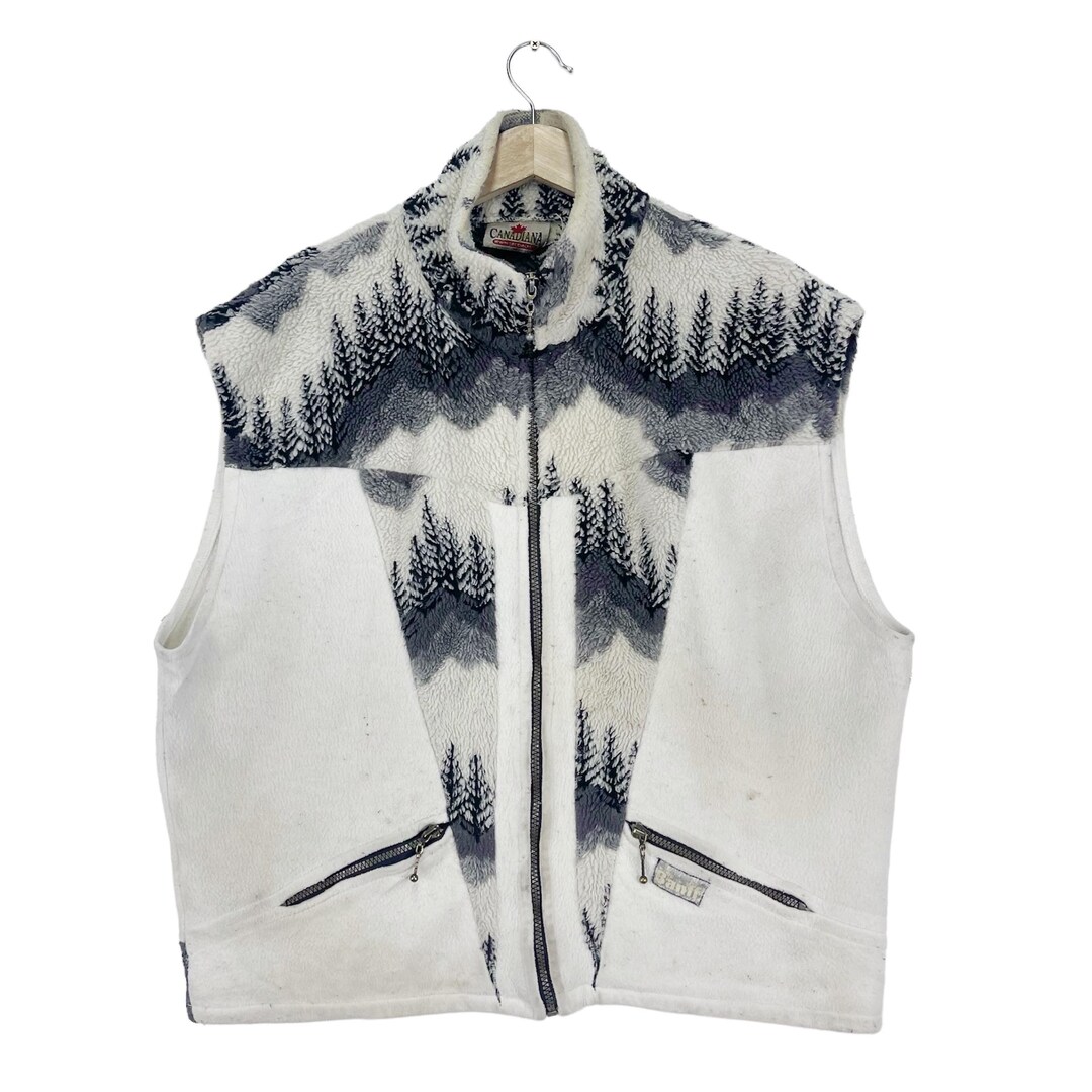 Vintage 90’s Banff Canadian Deep Pile Fleece Jacket Zipper Mountain Art ...