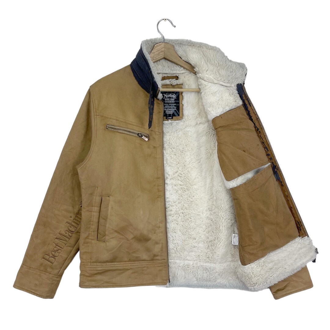 Vintage Norton Sherpa Lined Jacket Zipper Brown Boa Lined Norton ...