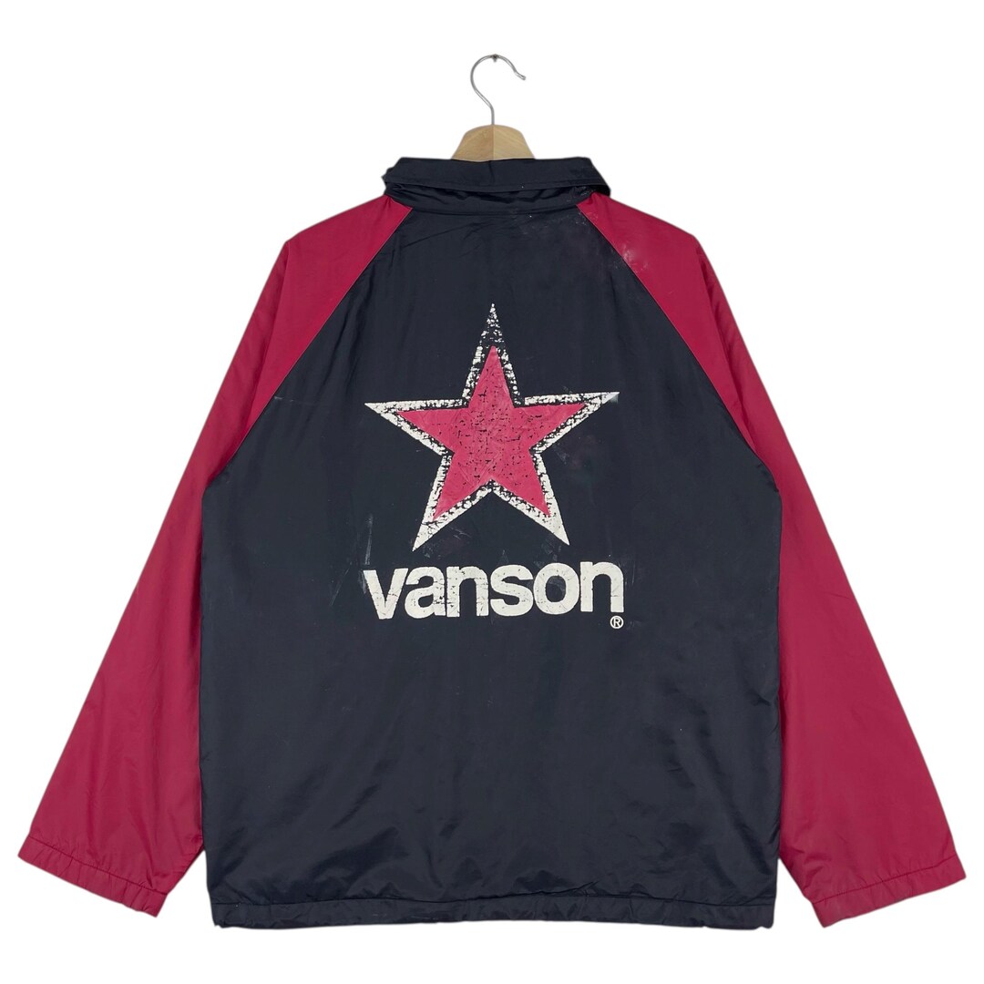Vintage Vanson Leather Coach Jacket Zipper Big Logo Lining Fleece ...
