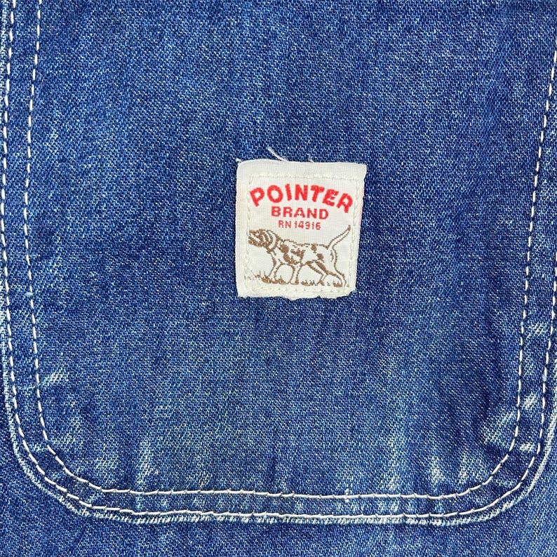 Vintage 80’s Pointer Indigo Chore Jacket Button Blue Denim Worker Jacket Size Medium Made in USA ...