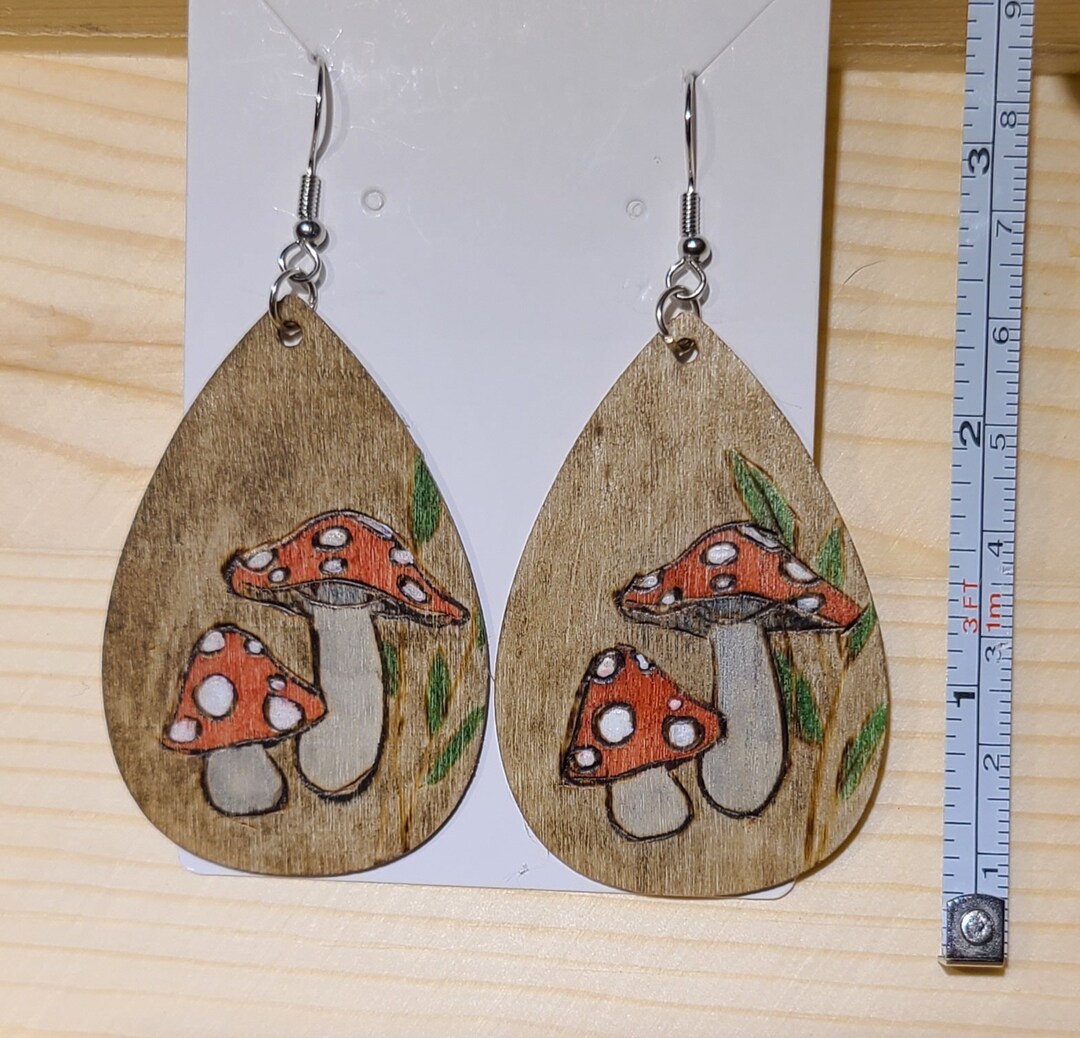 Wood-burned and Hand Painted Teardrop Mushrooms - Etsy