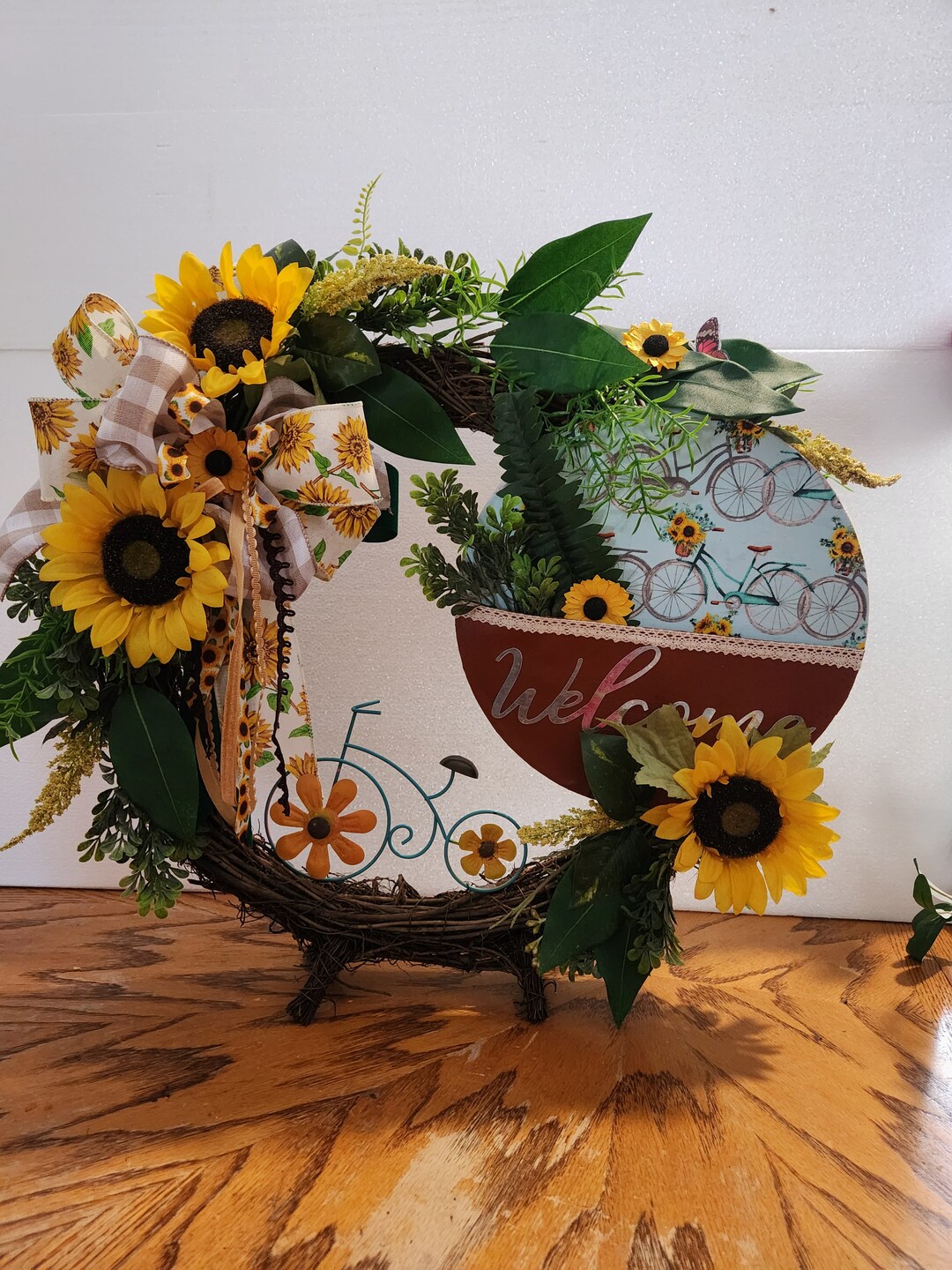 Sunflower Bicycle Spring Wreath - Stand Alone - Etsy