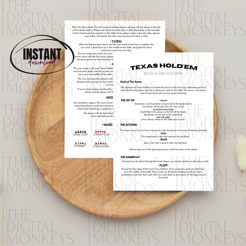 Texas Hold'em Poker Rules & Explanations - Printable | Digital Download ...