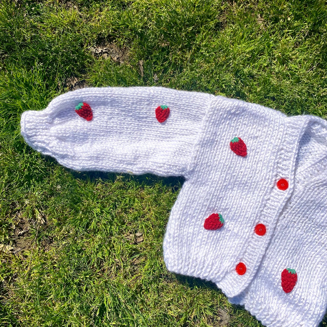 Oversize Strawberry Sweater , Fruit Embroidered Cardigan , Strawbery ...