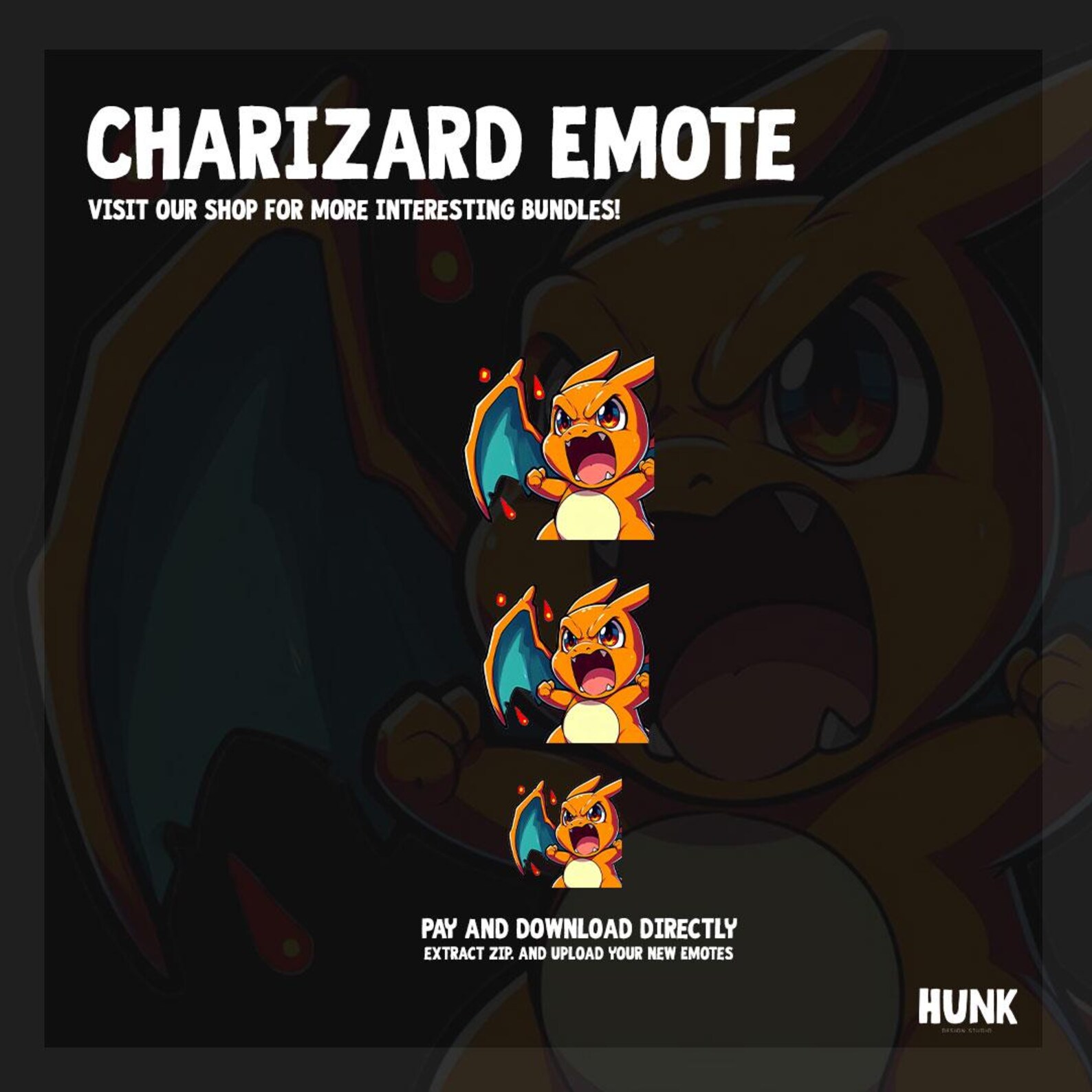 Cute Charizard Twitch Emote | Rage Pokemon Emote | Emoji | Charizard ...
