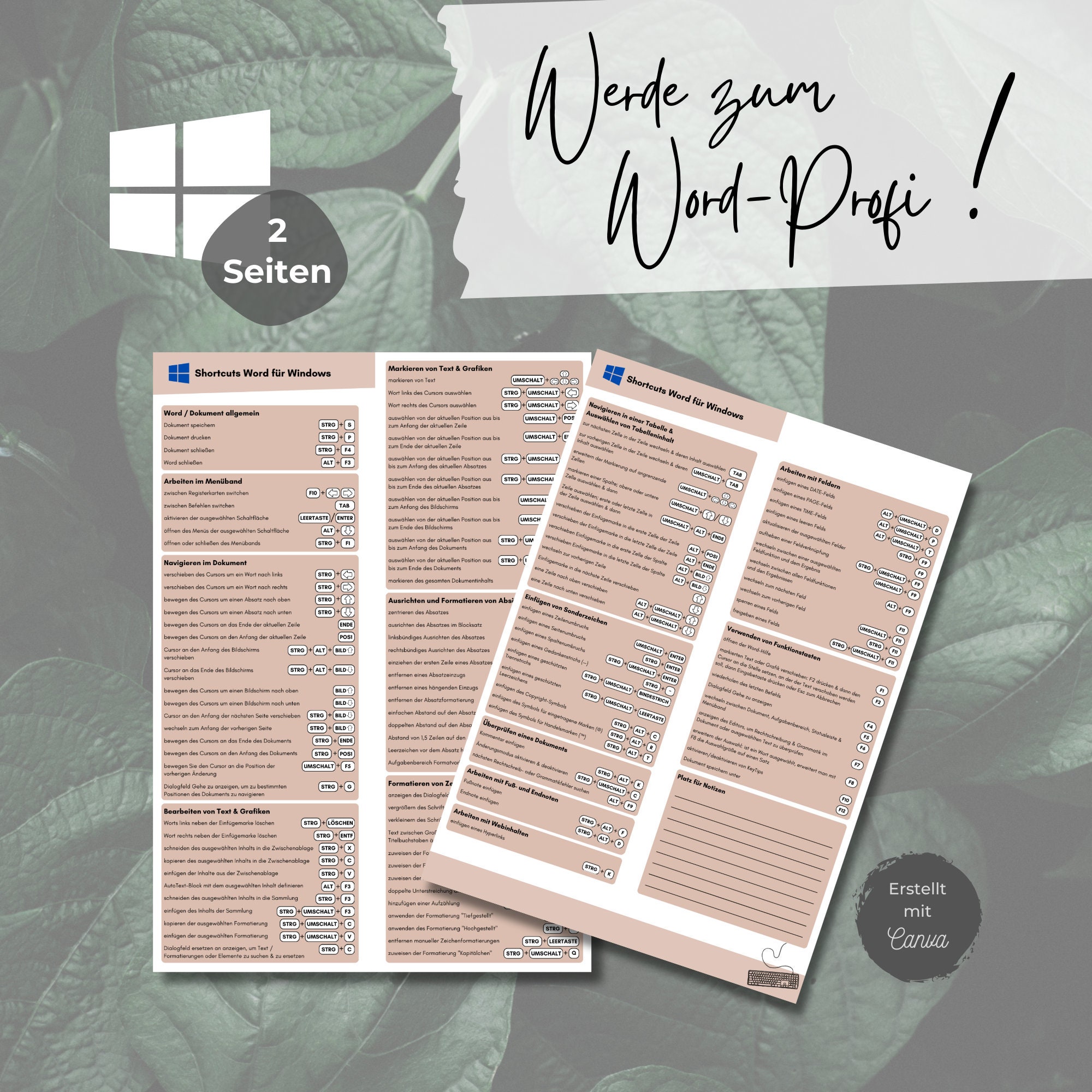Microsoft Word Shortcut Overview for Windows A4 Customizable Canva ...
