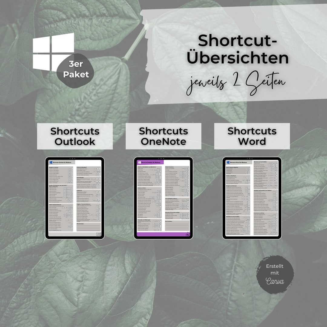 Microsoft Shortcut Overviews Onenote, Outlook, Word Pack of 3 A4 ...