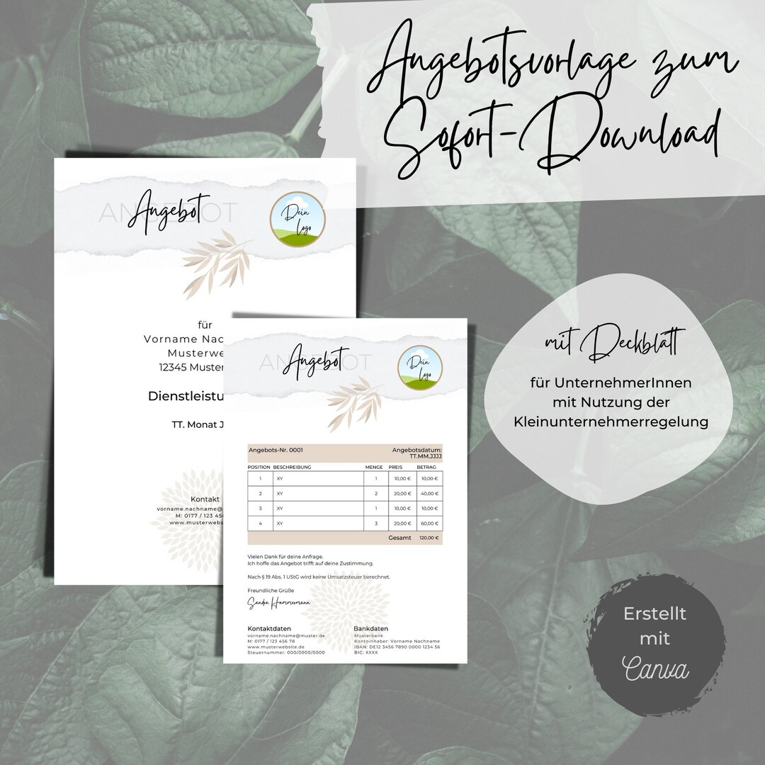 Offer Template German Customizable Canva Template Beige - Etsy