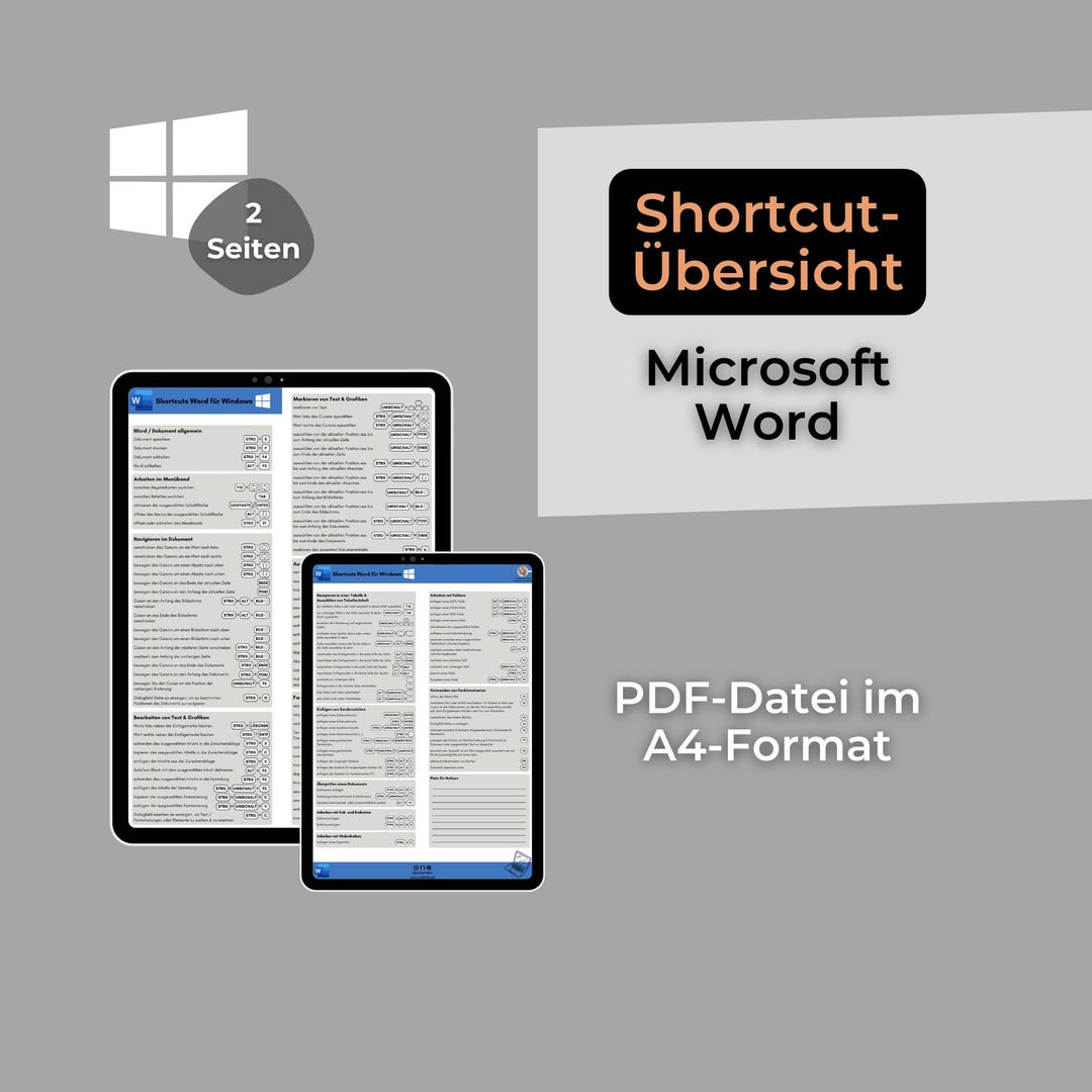 Microsoft Word Shortcut Overview for Windows PDF File A4 Print or Use ...
