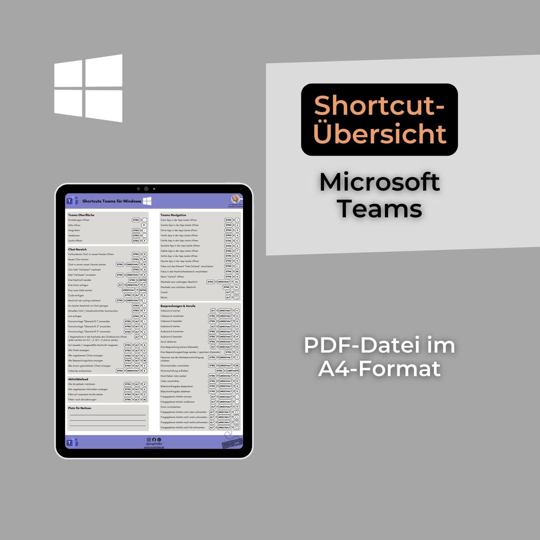 Microsoft Teams Shortcut Overview for Windows PDF File A4 Print or Use ...